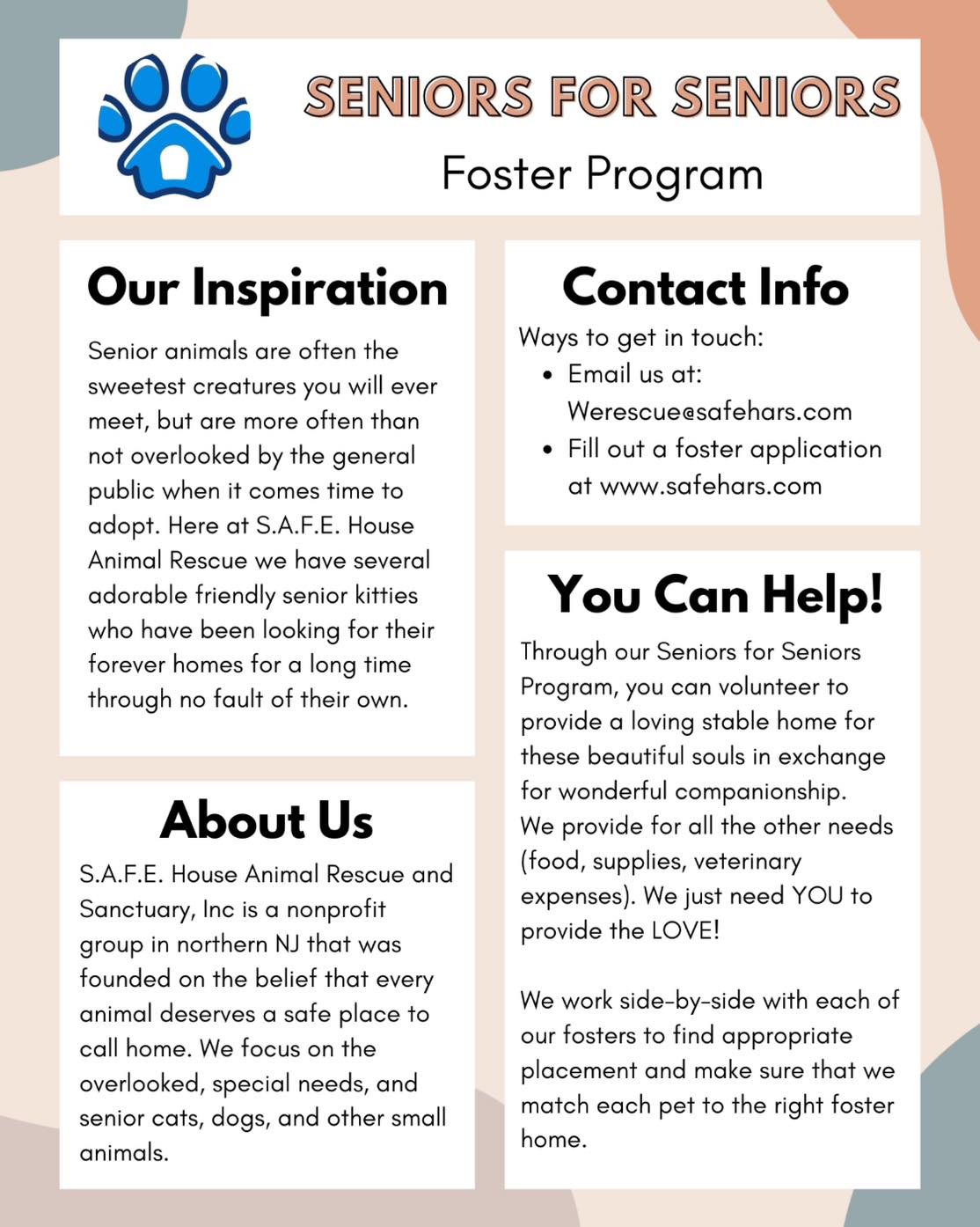 Seniors For Seniors Foster Program – Animal Rescue and Sanctuary